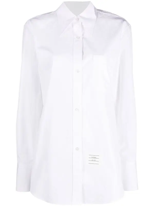 Thom Browne Pointed-collar Logo-patch Shirt - White