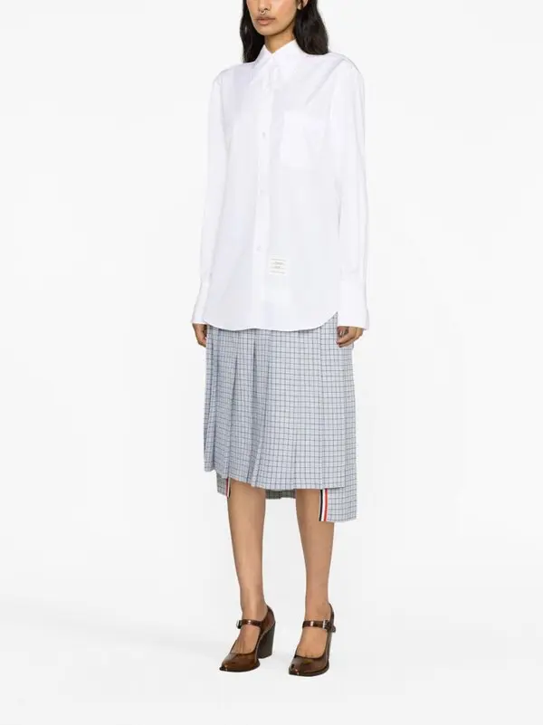 Thom Browne Pointed-collar Logo-patch Shirt - White