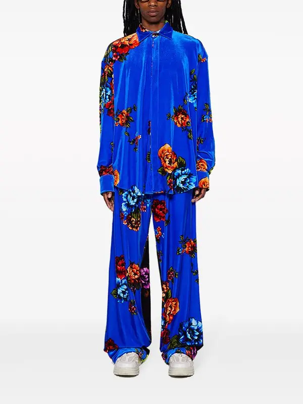 Vetements Floral-print Velvet Track Pants
