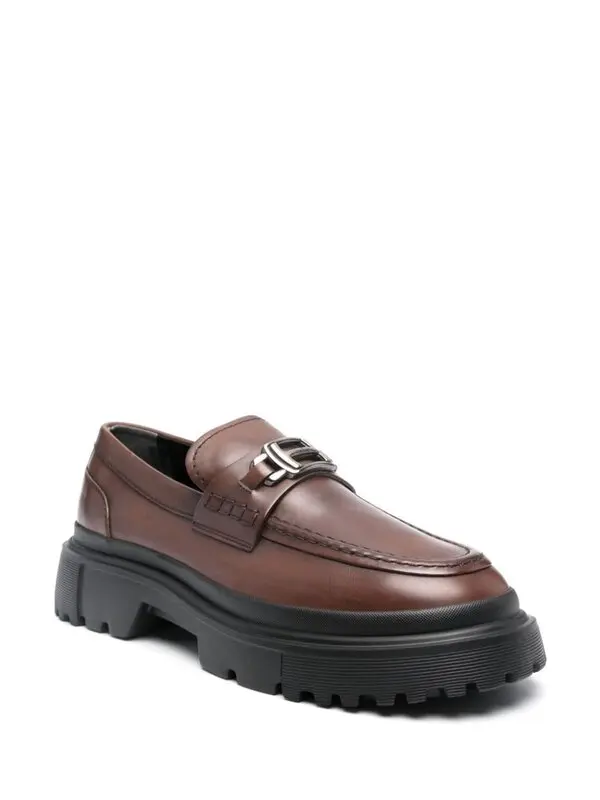 Hogan H619 Logo-plaque Leather Loafers