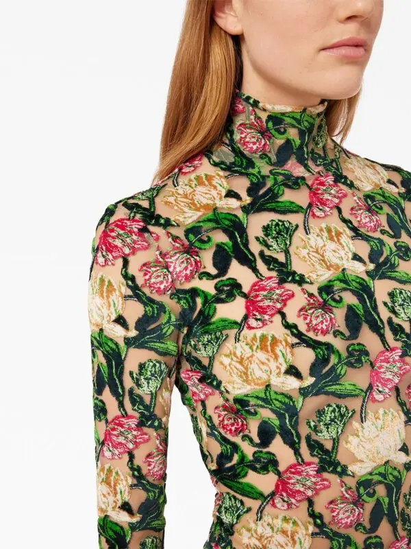 Rabanne Floral-Print High-Neck Dress In Green - 64% Off | Editorialist