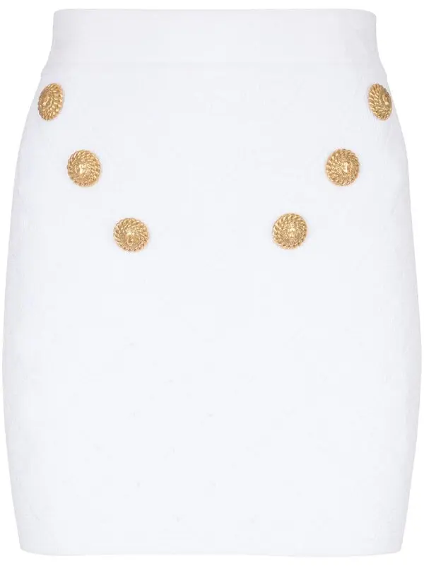 Balmain 6-button Fine-knit Mini Skirt - White