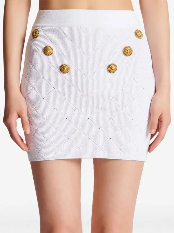 Balmain 6-button Fine-knit Mini Skirt - White