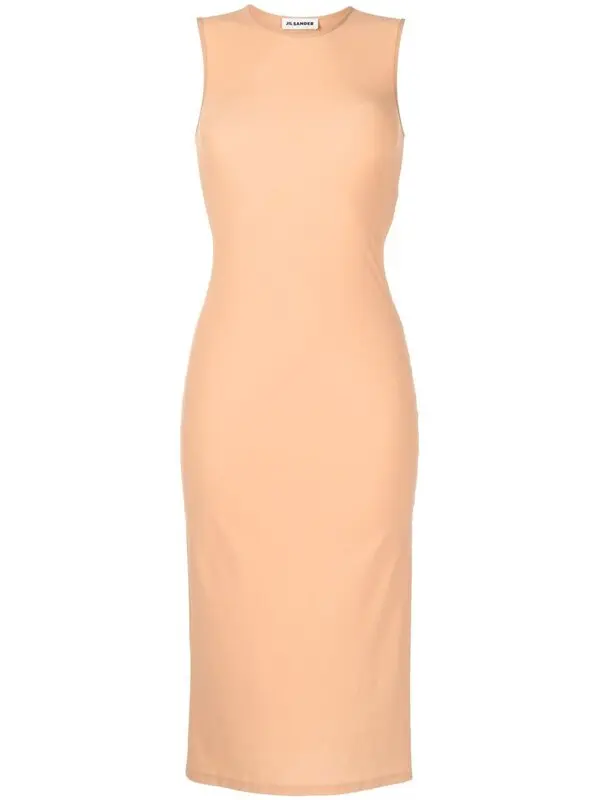JIL SANDER Round-neck Sleeveless Midi Dress - Neutrals