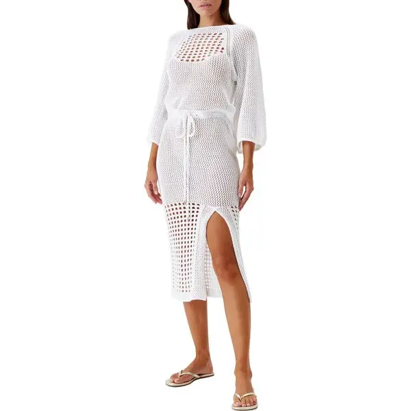 Melissa Odabash Brooke Open Knit Sheer Cover-up Dress - White