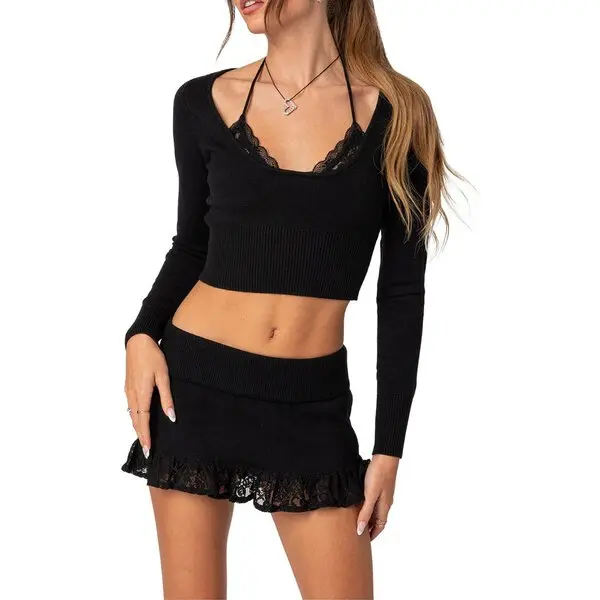 EDIKTED Peekaboo Halter Crop Sweater