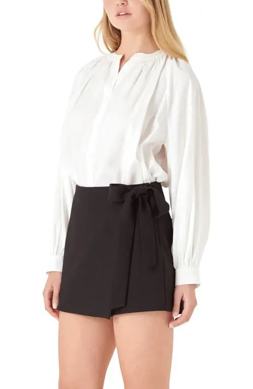 English Factory Shirred Long Sleeve Button-up Shirt