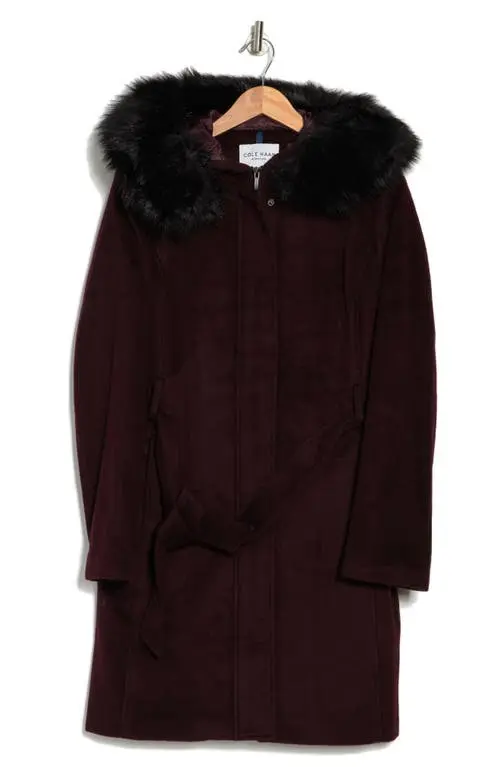 Cole Haan Faux Fur Trim Wool Blend Jacket - Bordeaux