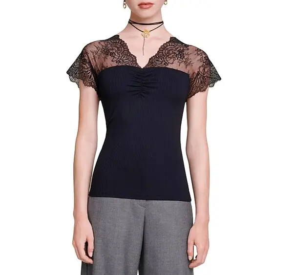 Maje Liliona Lace Trimmed Top