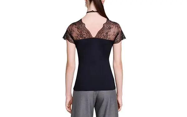 Maje Liliona Lace Trimmed Top