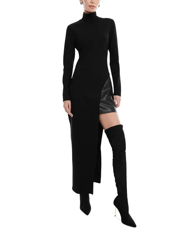 slim fit dress slacks Leather Dress with Slit Black / 8 main image 1