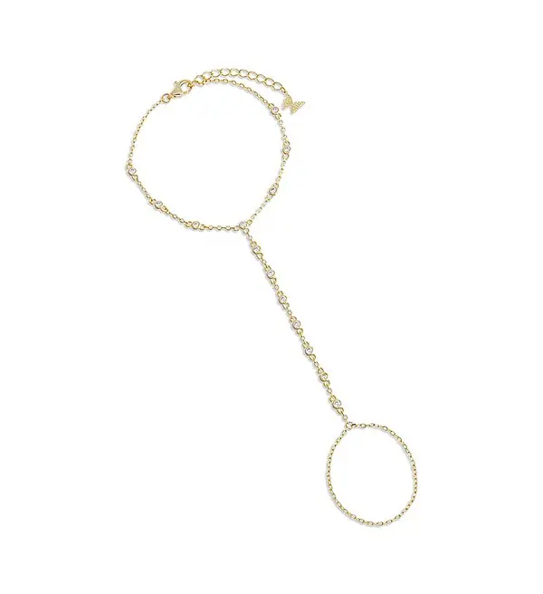 BY ADINA EDEN 14k Plated Sterling Silver Station Hand Chain Bracelet - Gold