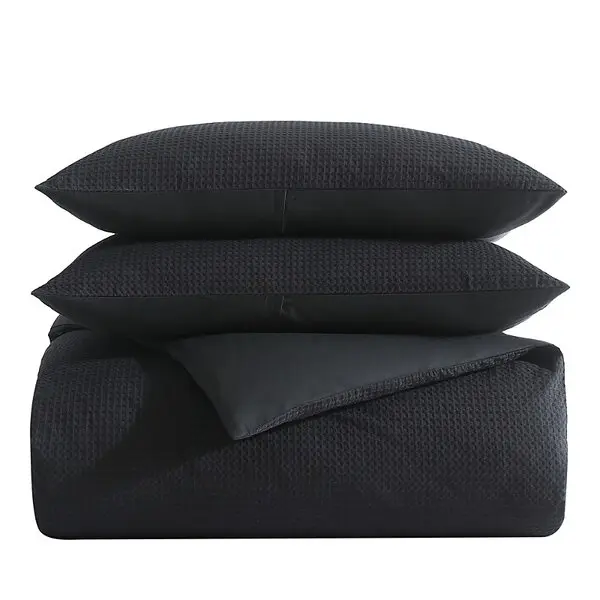 Vera Wang Waffle Pique Cotton Duvet Cover Set - Black