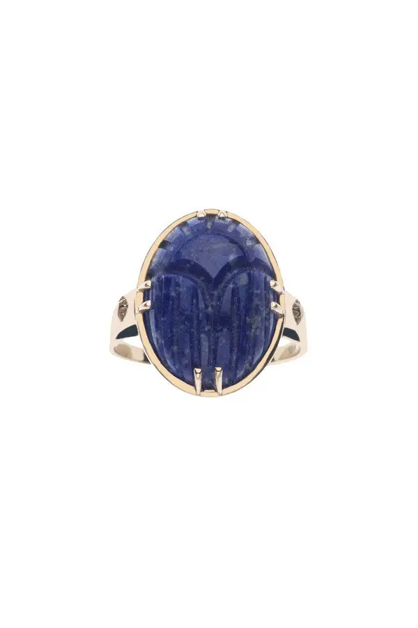JANE WIN Protect Lapis Scarab Ring In 10k - Gold