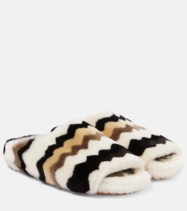 Chloé Saam Chevron Shearling Slides - Multicoloured