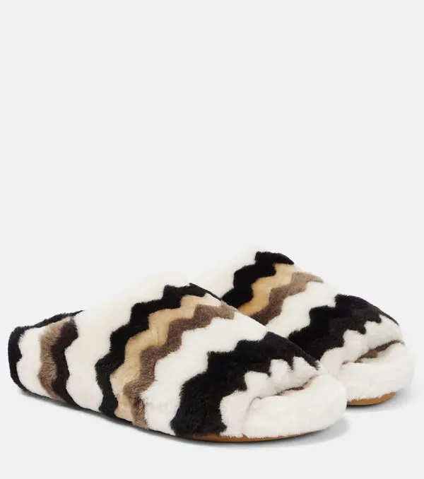 Chloé Saam Chevron Shearling Slides - Multicoloured
