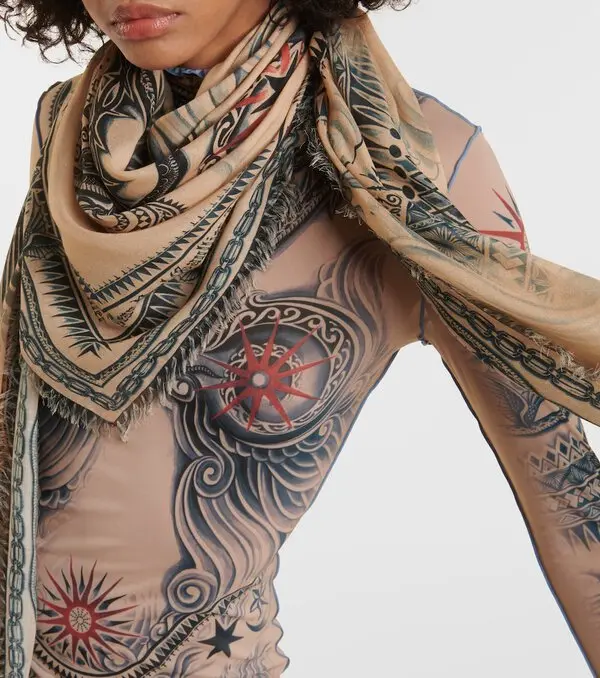 Jean Paul Gaultier アートプリント スカーフ ジャンポールゴルチエJean Paul GAULTIER アートプリントスカーフ 赤茶