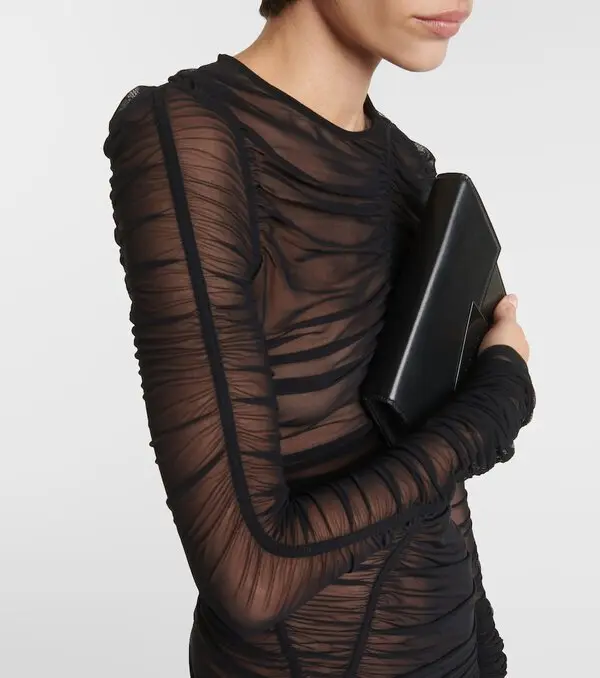 MUGLER Ruched Mesh Midi Dress