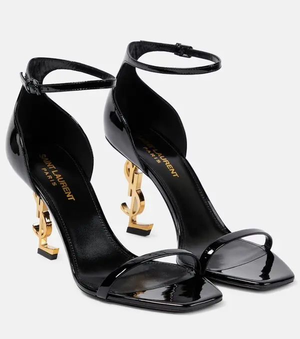 Saint Laurent Opyum 85 Patent Leather Sandals - Black