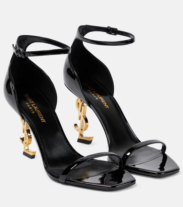 Saint Laurent Opyum 85 Patent Leather Sandals - Black