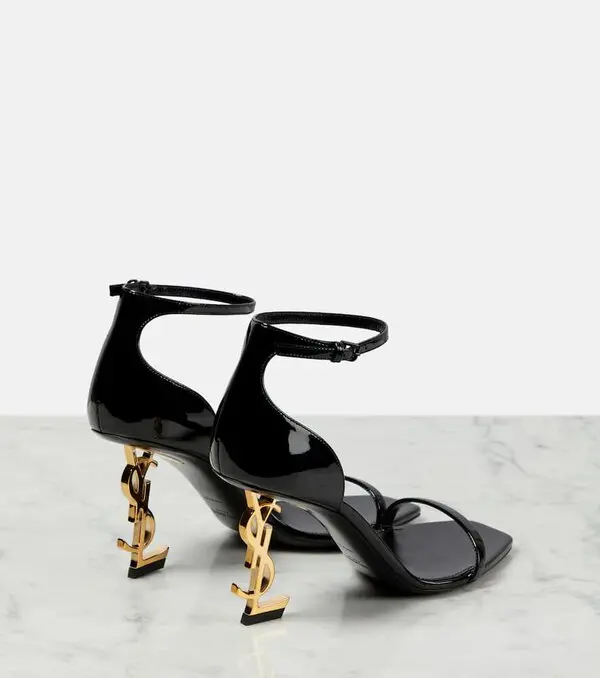 Saint Laurent Opyum 85 Patent Leather Sandals - Black