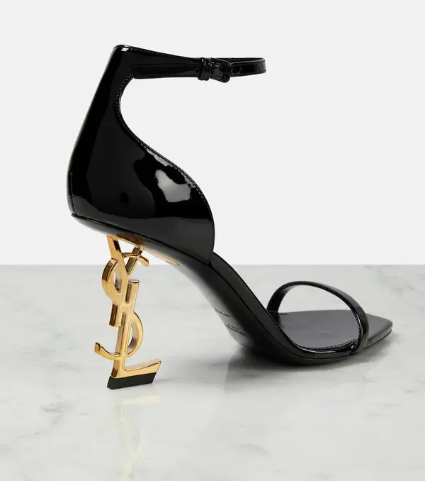 Saint Laurent Opyum 85 Patent Leather Sandals - Black