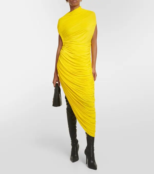 FERRAGAMO Ruched Jersey Midi Dress