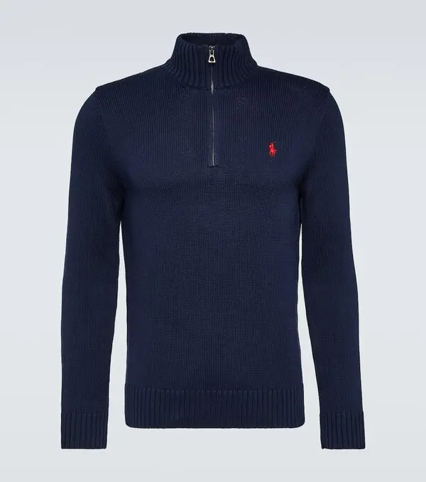 Polo Ralph Lauren Logo Cotton Half-zip Sweater - Blue