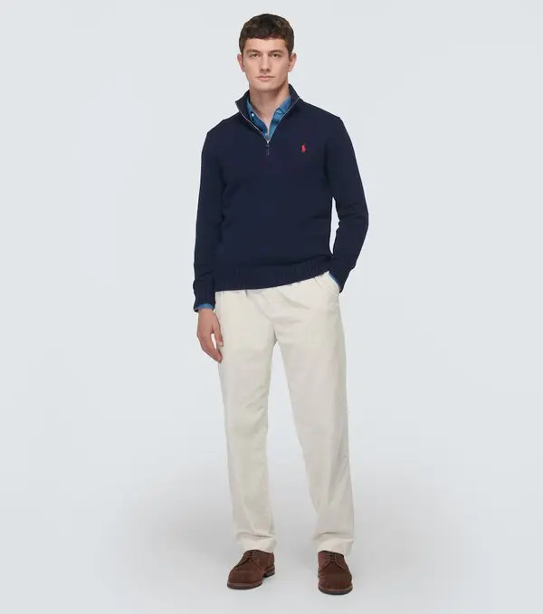 Polo Ralph Lauren Logo Cotton Half-zip Sweater - Blue