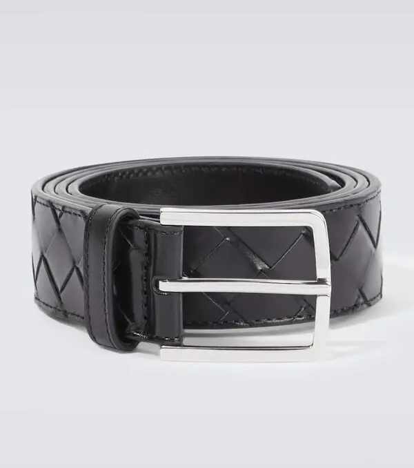 Bottega Veneta Intrecciato Calf Leather Belt - Black