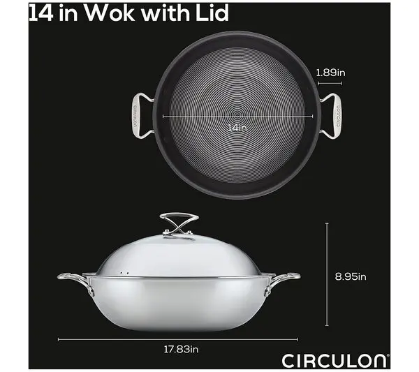 CIRCULON Clad Nonstick Steelshield 14in Silver Overed Wok
