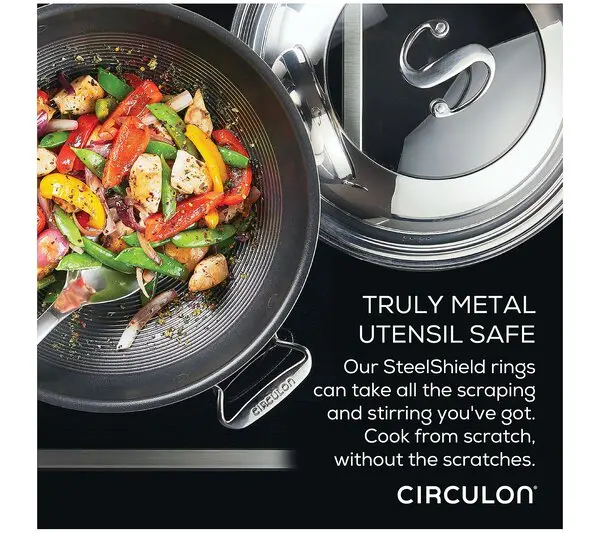 CIRCULON Clad Nonstick Steelshield 14in Silver Overed Wok