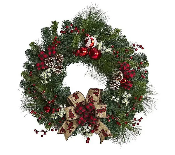NEARLY NATURAL 24-in Christmas Pine Wreath W/pi E Cones - One-color