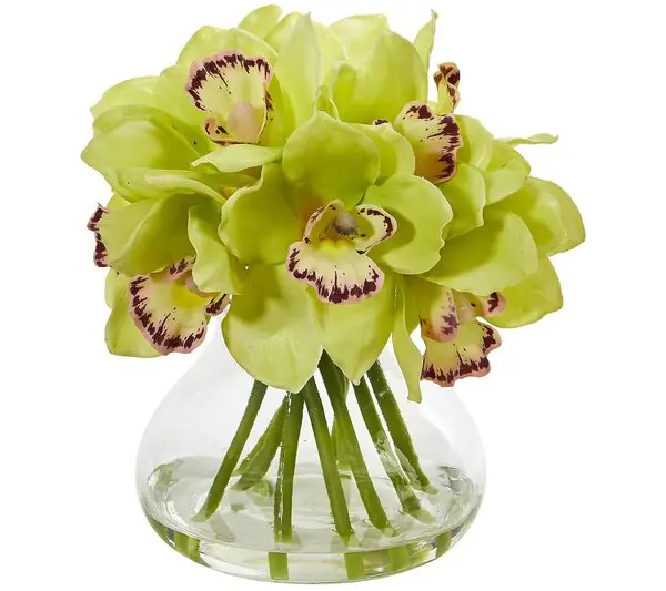NEARLY NATURAL 8' Cymbidium Orchid In Glass Vase Nearly Nat Ural - One-color