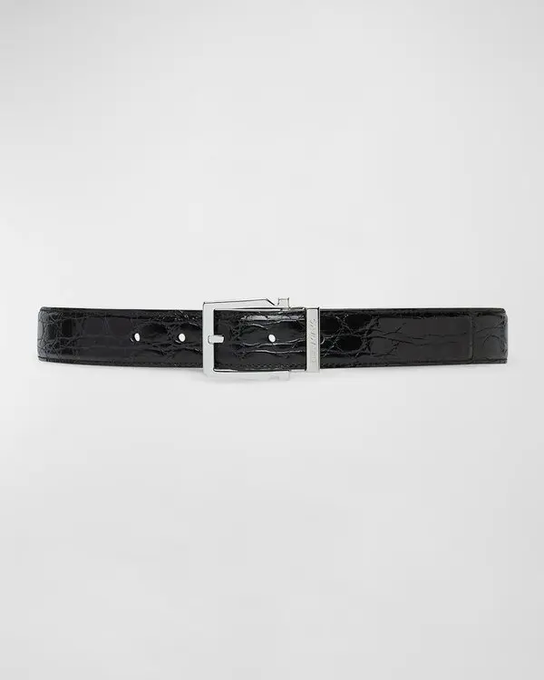 FERRAGAMO Adjustable Crocodile Gancini Belt - Nero