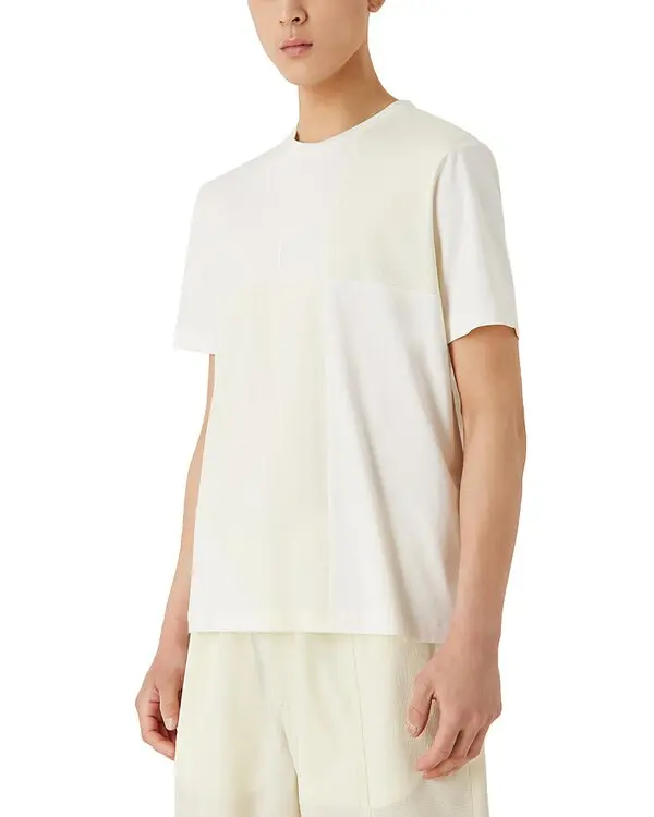 Emporio Armani Patchwork Effect Short Sleeve Crewneck Logo Tee - Off White
