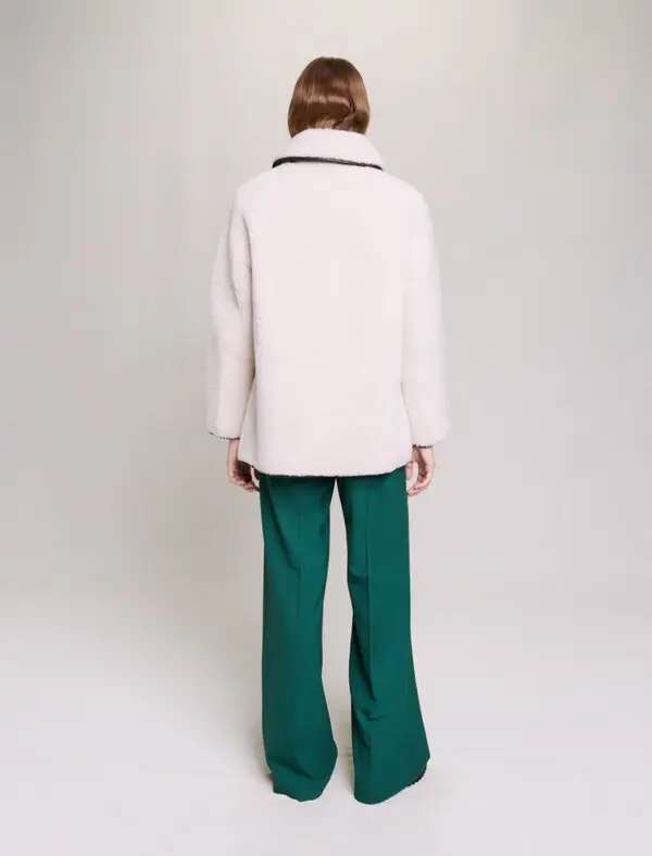 Maje Mid-length Shearling Coat With Frogged Fastening