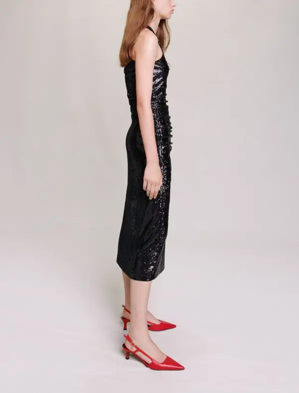 Maje Sequined Midi Skirt With Front Slit