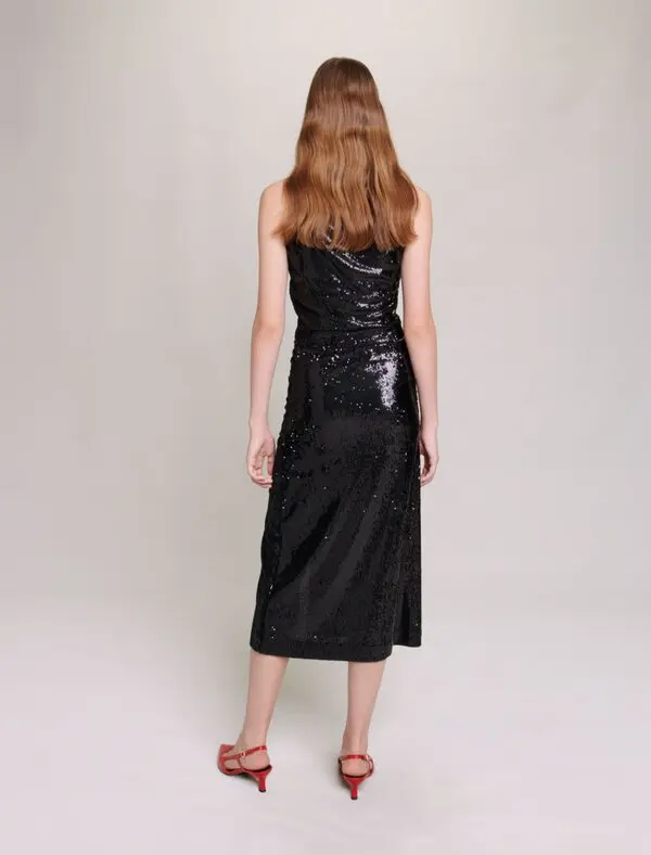Maje Sequined Midi Skirt With Front Slit