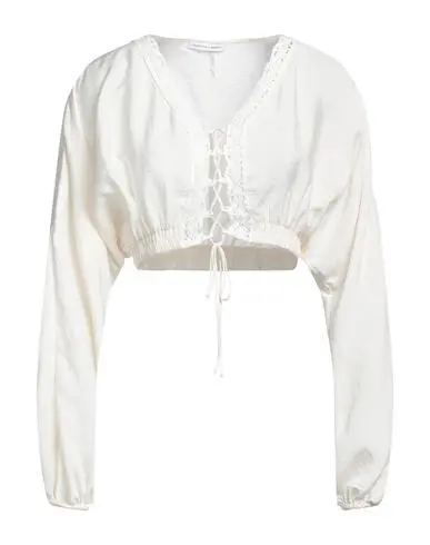 YOUNG POETS Woven Crop Top With Lace - Ivory