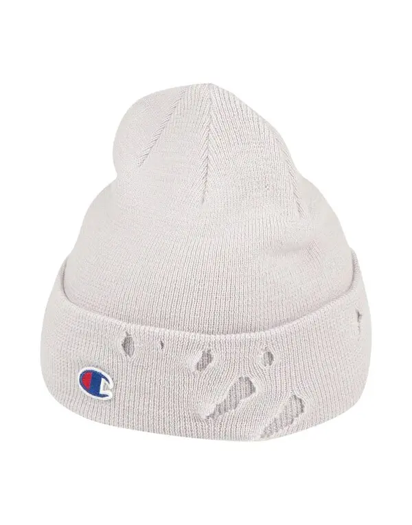 Champion Wool Beanie With Distressed Detailing - Light Grey
