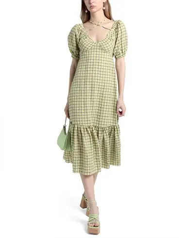 slim fit dress slacks Topshop Textured Check Bust Cup Midi Dress In Lime main image 1