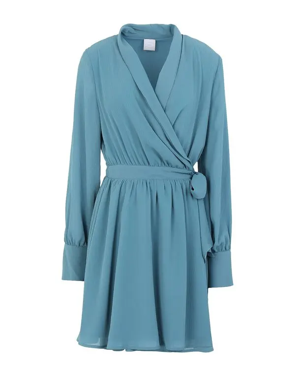 8 By Yoox Chiffon Wrap Mini Dress In Blue - 59% Off