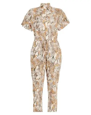 Enza Costa Cotton Animal Print Jumpsuit - Beige