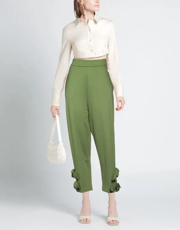 MEIMEIJ Tailored Light Viscose Blend Pants With Floral Appliqués