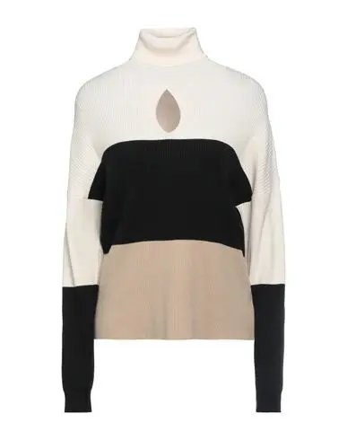 KAOS Striped Turtleneck Top - Beige