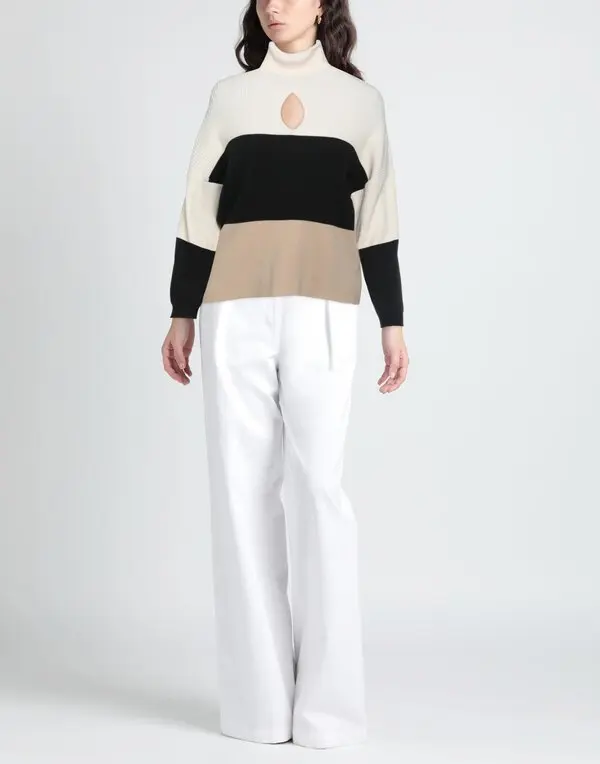 KAOS Striped Turtleneck Top - Beige