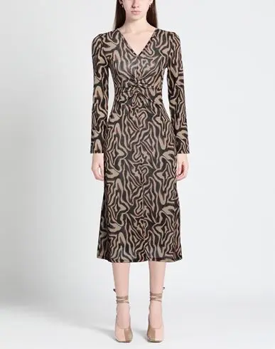 VANESSA SCOTT Multicolor Pattern Midi Dress - Beige
