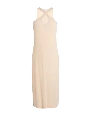 beige dress pants outfit Latte Halter Neck Bodycon Ribbed Knit Midi Dress