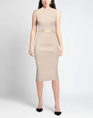 VICOLO Midi Knitted Bodycon Dress - Beige